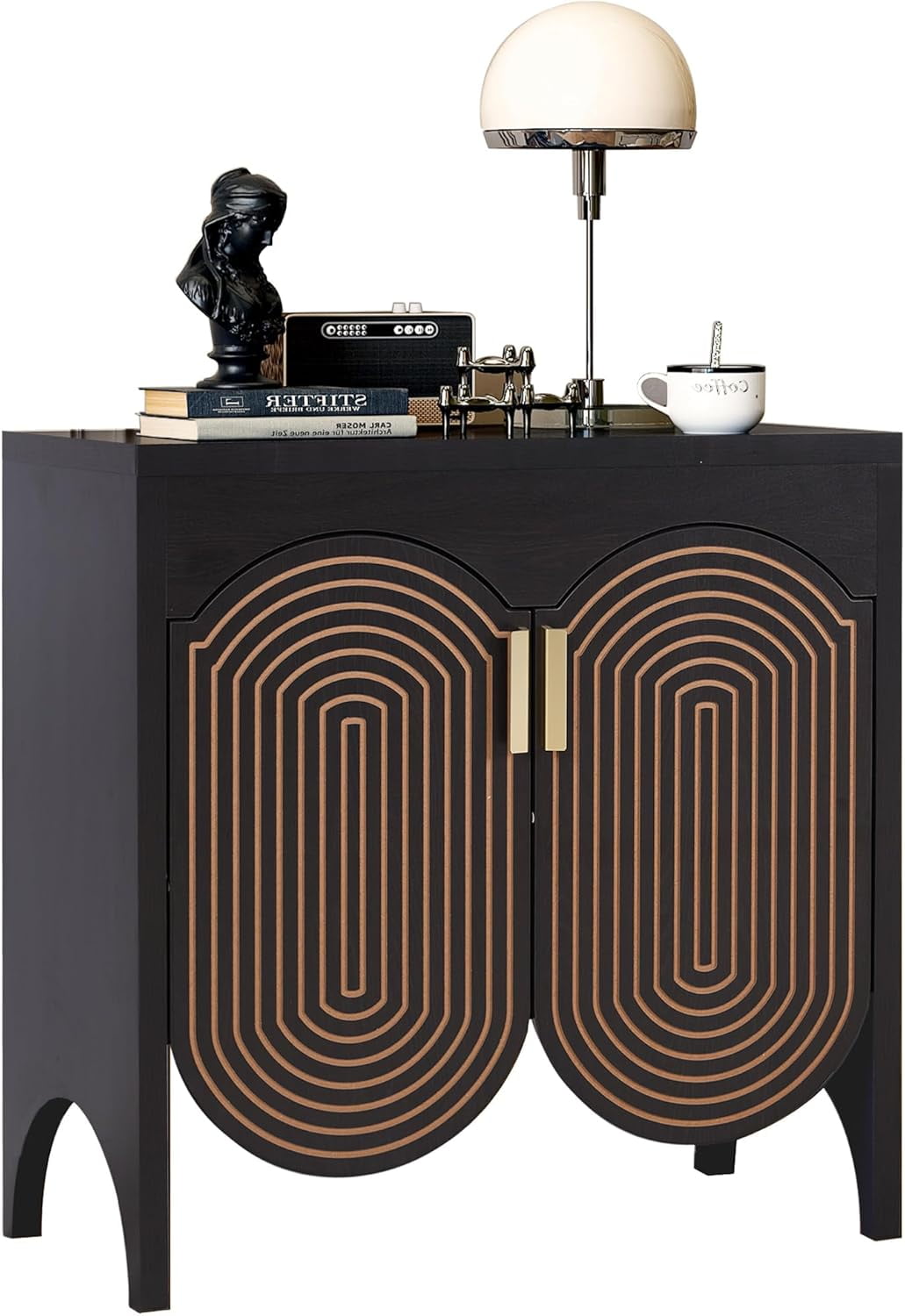 Fluted Buffet Cabinet with Storage, Sideboard Buffet with Curved Door ...