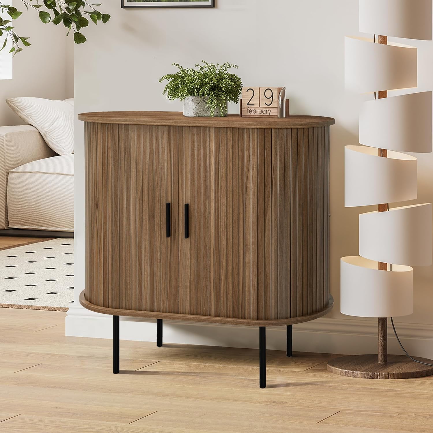 Fluted Buffet Sideboard Cabinet with Sliding Tambour Doors,Accent Oval Curved Storage Cabinet,31 ...