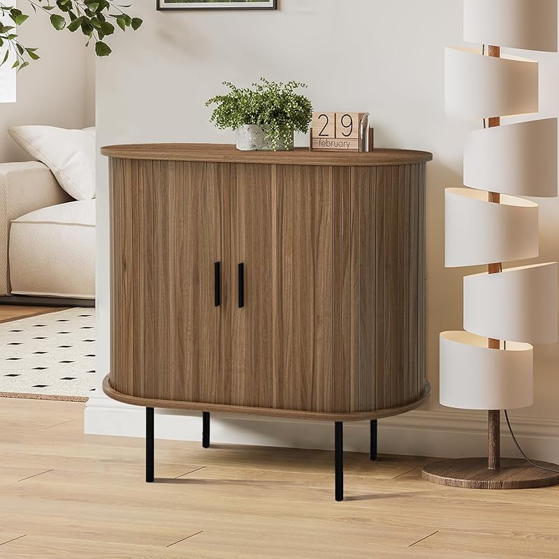 Fluted Buffet Sideboard Cabinet with Sliding Tambour Doors,Accent Oval ...