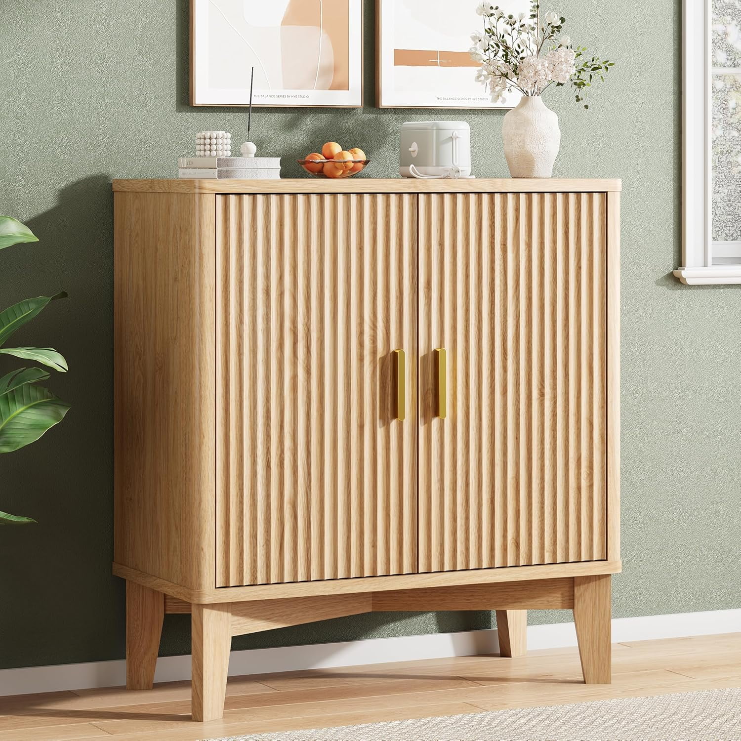 Fluted Buffet Sideboard Cabinet with Storage, 30" Mid Century Modern ...