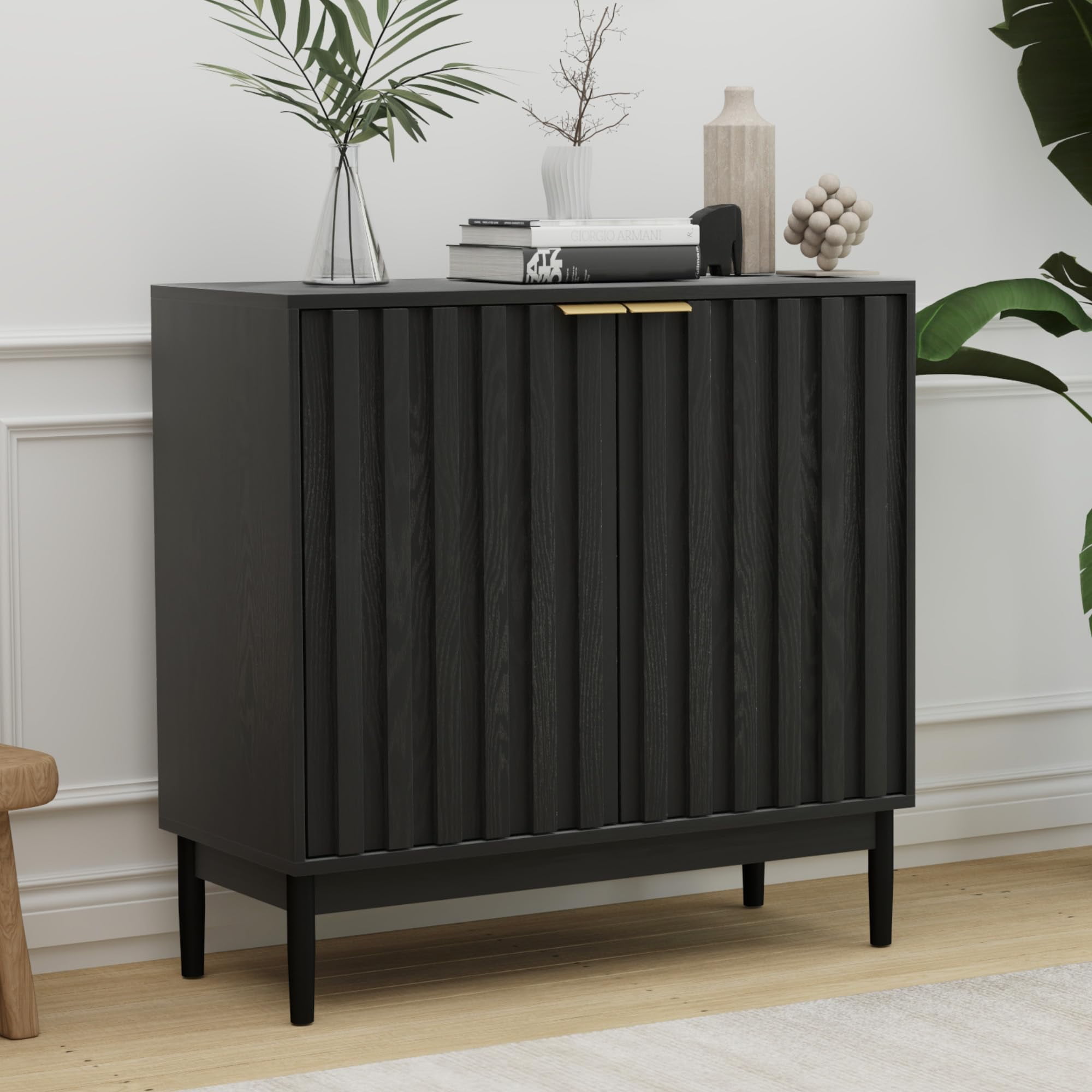 Fluted Cabinet with Storage, Buffet Cabinet Sideborad with Door ...