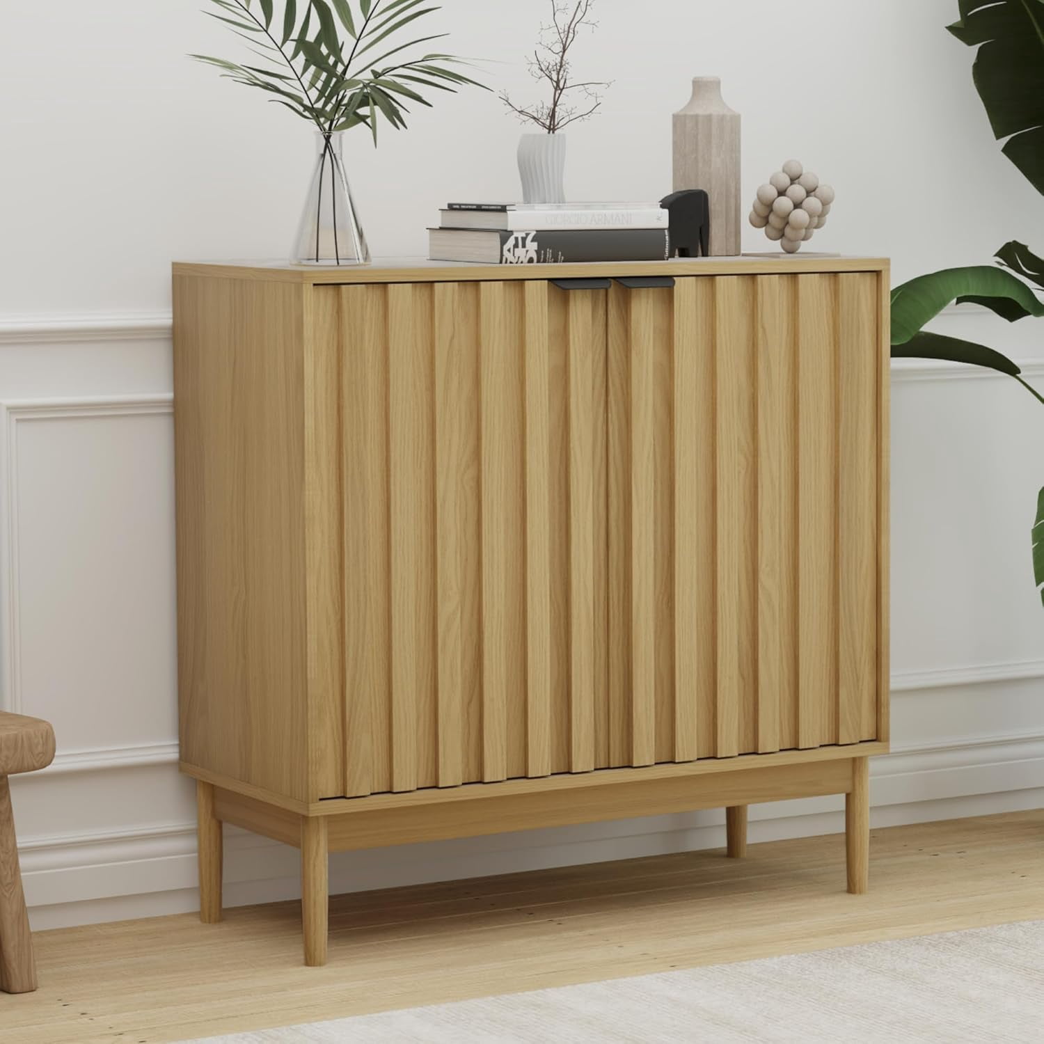 Fluted Cabinet with Storage, Buffet Cabinet Sideborad with Door ...