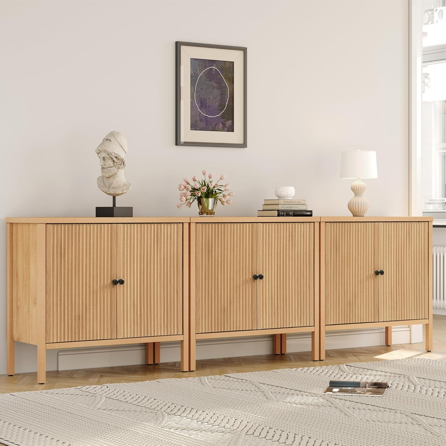 Fluted Cabinet with Storage Sideboard Buffet Cabinet Accent Credenza ...