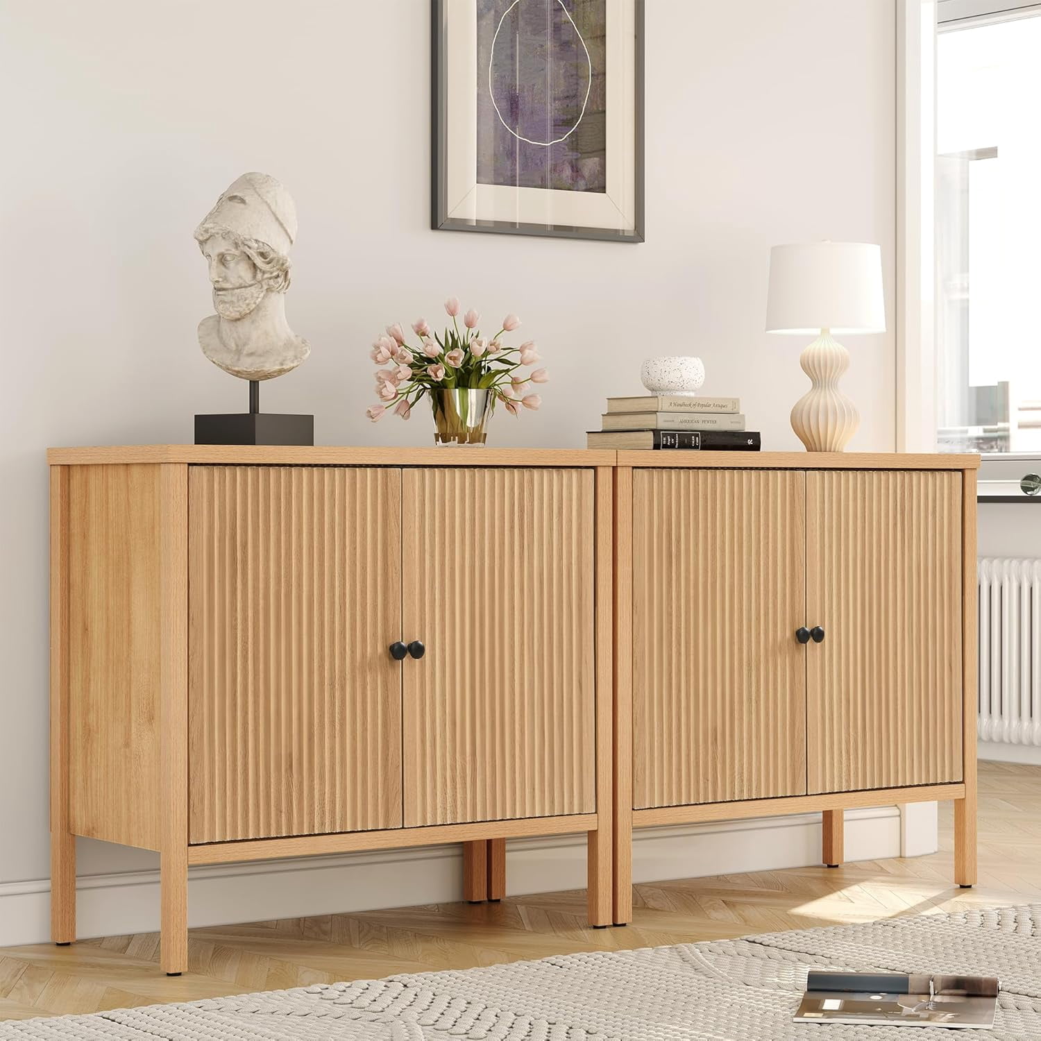 Fluted Cabinet with Storage Sideboard Buffet Cabinet Accent Credenza ...