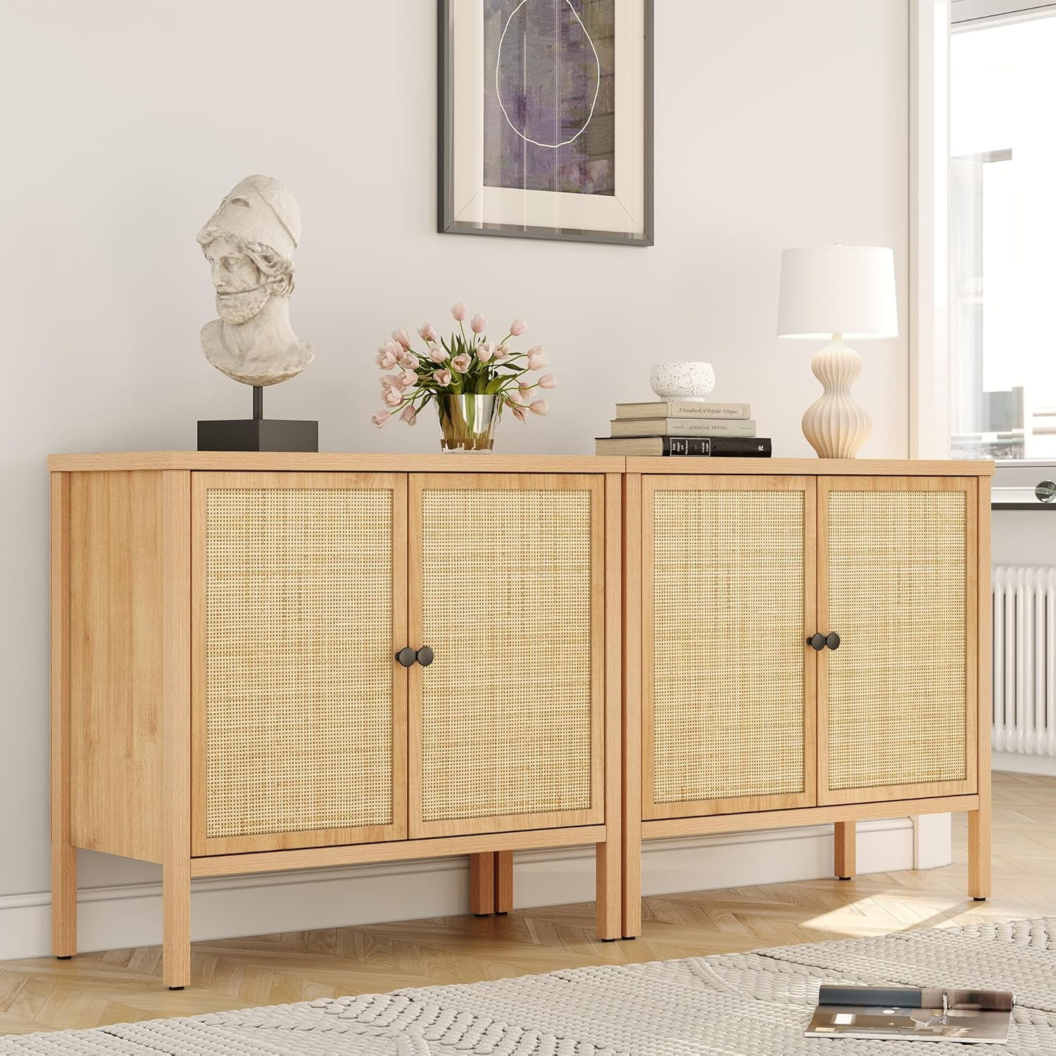 Fluted Cabinet with Storage Sideboard Buffet Cabinet Accent Credenza ...