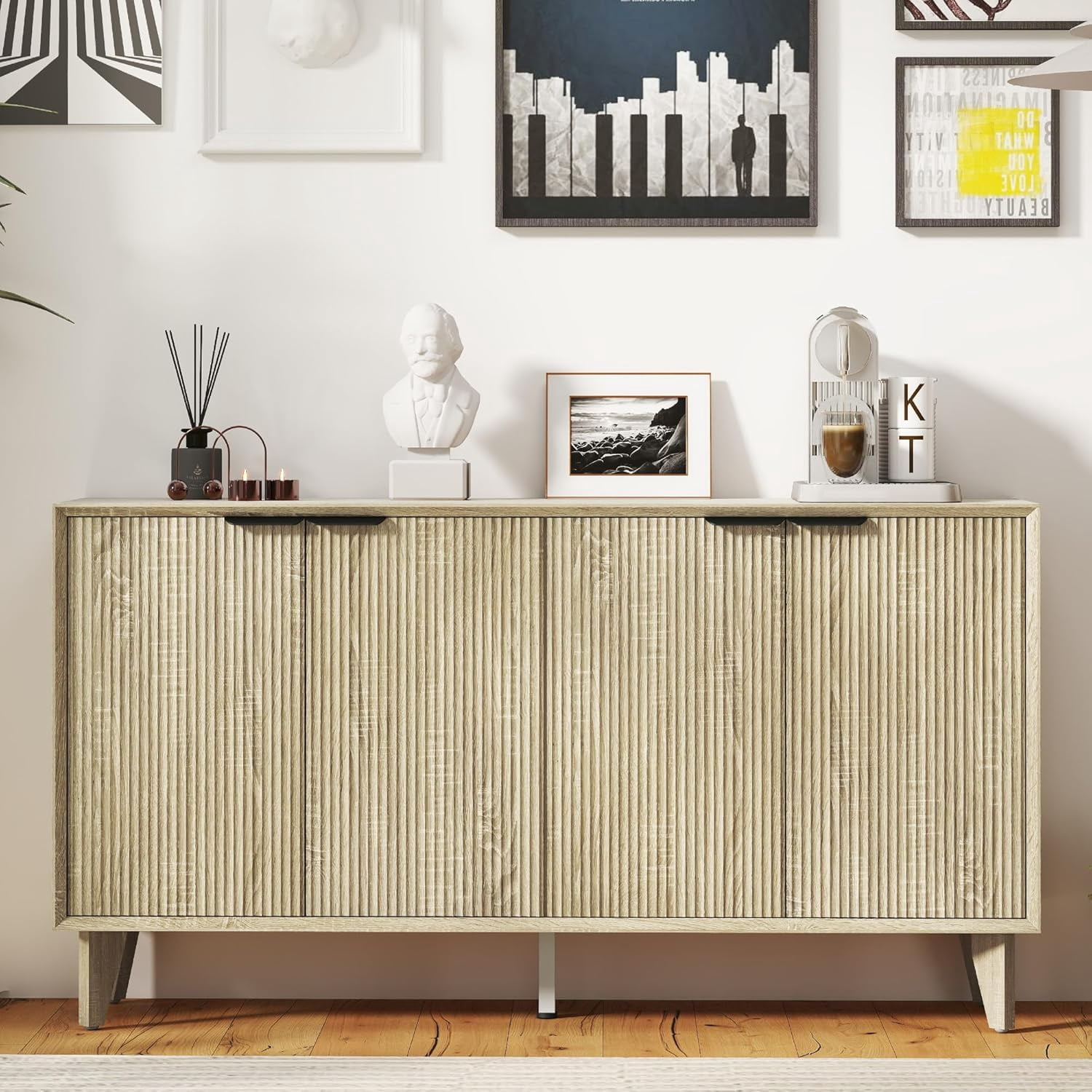 Fluted Cabinet with Storage, Small Buffet Storage with Doors, Buffet ...