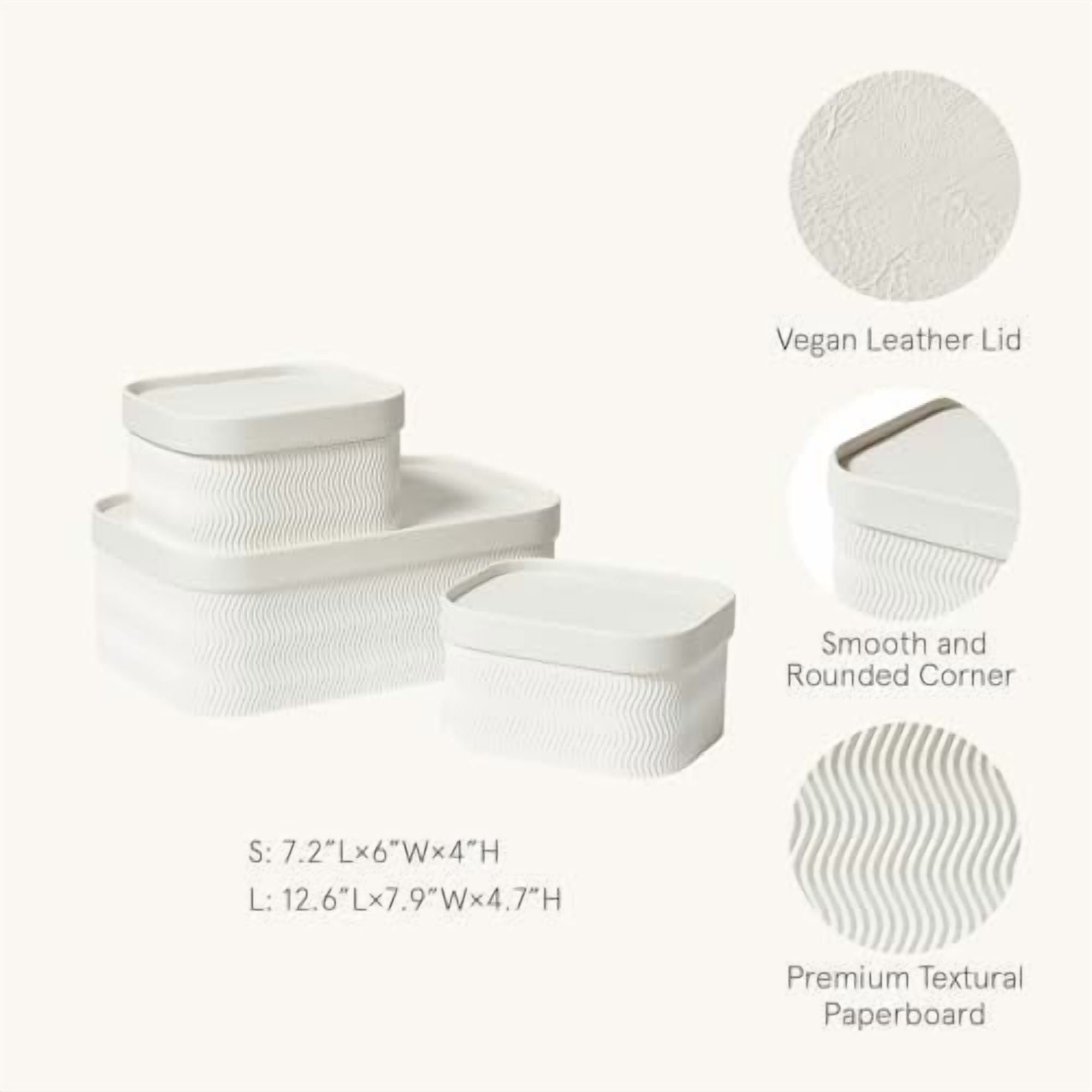 Fluted Cardboard Storage Baskets with Leather-Like Lids, Paper Boxes ...