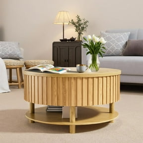 PHOYAL 4 in 1 Fluted Round Coffee Table with Flip Top and Lift Top ...