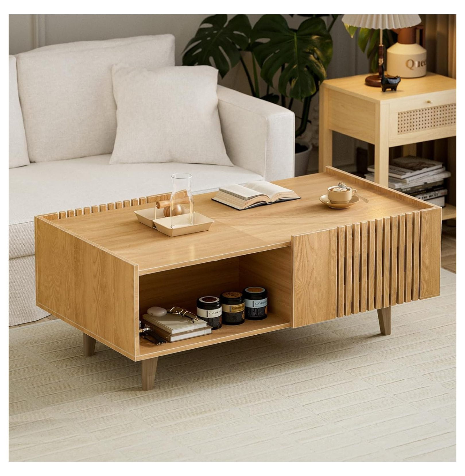 Fluted Coffee Table, Modern Coffee Table with Storge, Century Modern ...