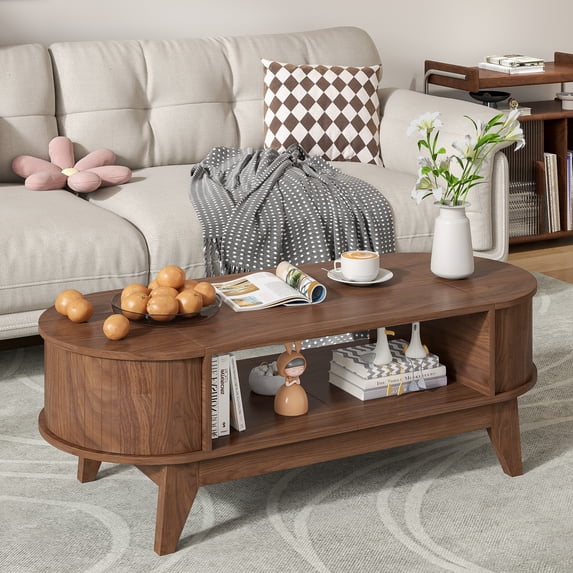 Fluted Coffee Table with Storage, Modern Coffee Tables, Wood Accent ...