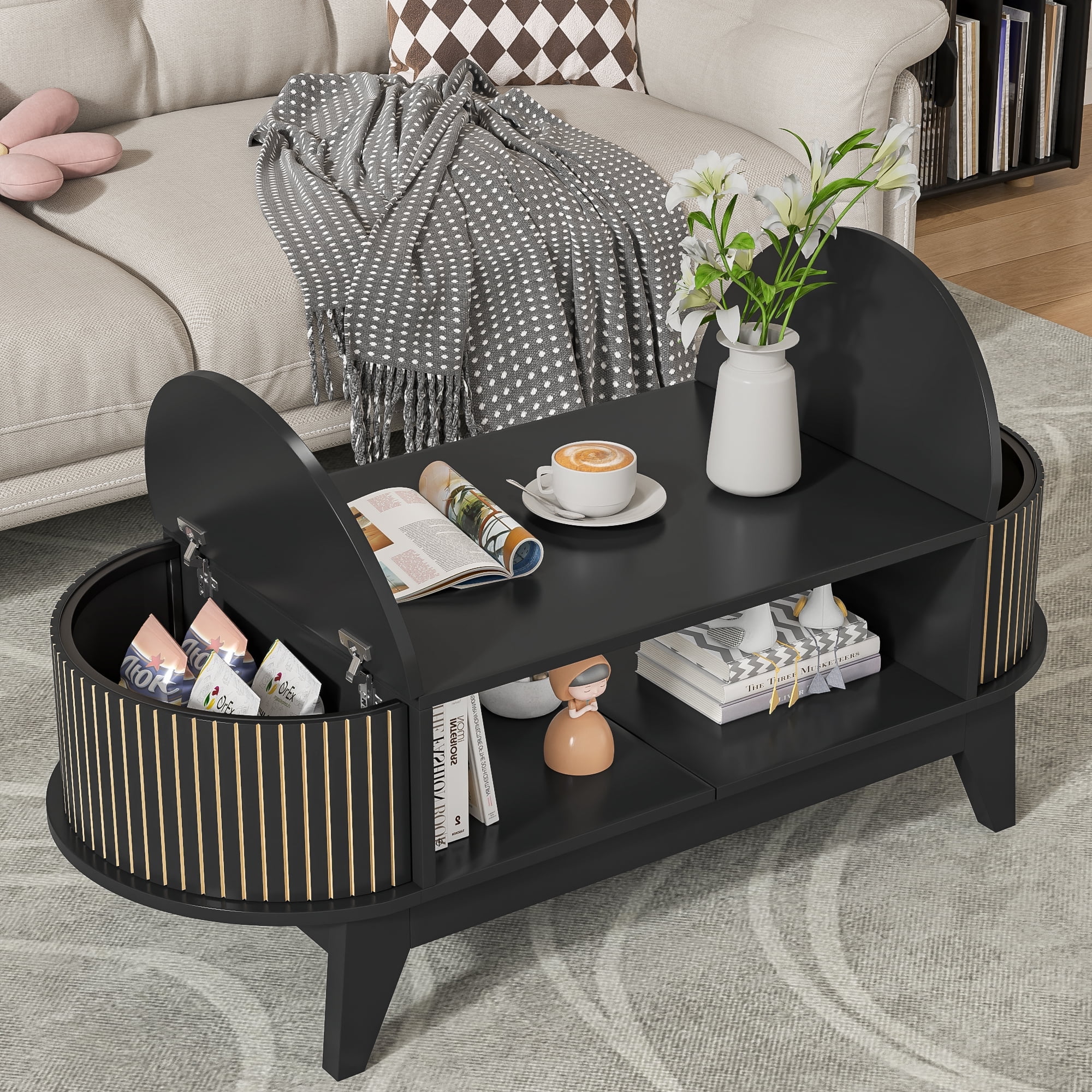 Fluted Coffee Table with Storage, Modern Coffee Tables, Wood Accent ...