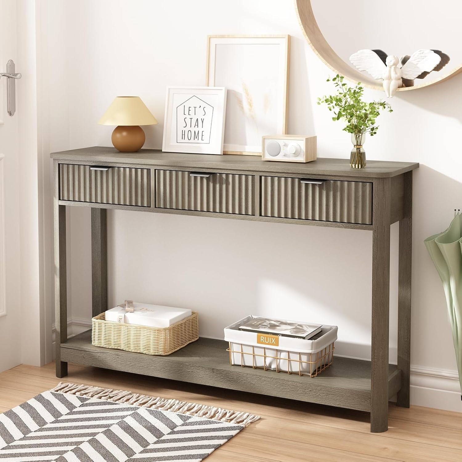 Fluted Console Table with Drawers, Modern 47.1" Entryway Table with ...