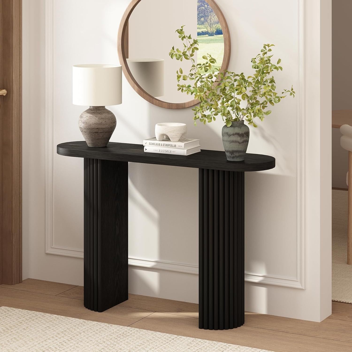 Fluted Console Table with Solid Wood Legs, 39.2" Farmhouse Entryway ...