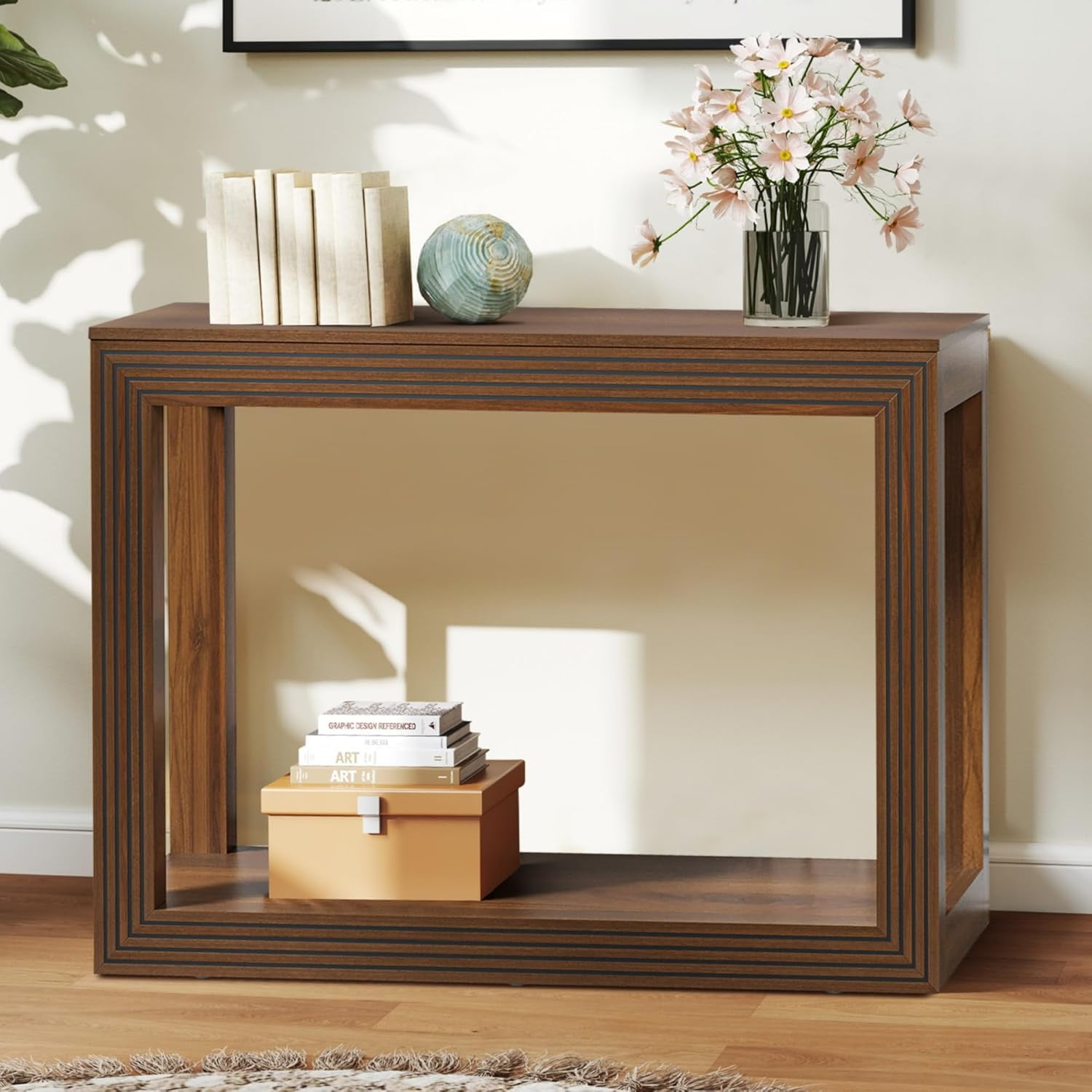 Fluted Console Table with Storage, Narrow Wooden Entryway Sofa Table ...