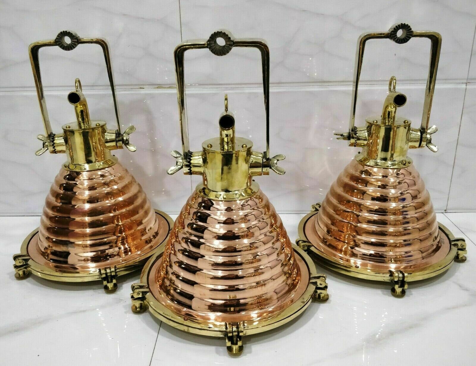 Fluted Copper Ships Cargo Light Pendant Architectural, cargo, ceiling ...
