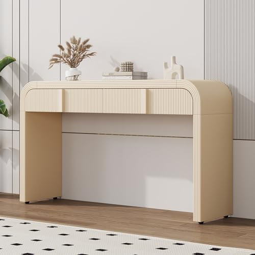 Fluted Curved Console Table with Drawers for Saving Space Long Narrow ...