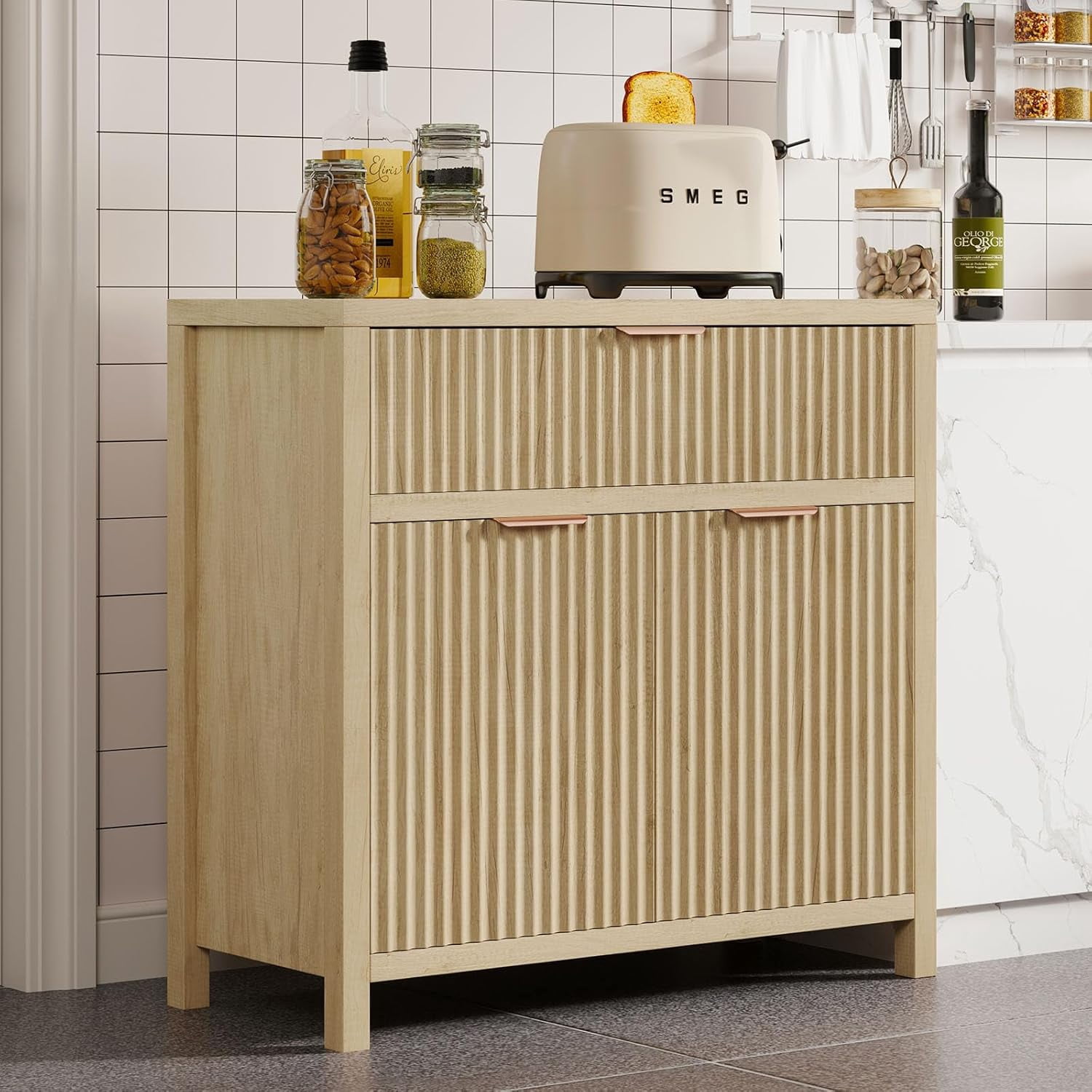 Fluted Door Accent Cabinet with Storage, Door Sideboard Buffet, Console ...