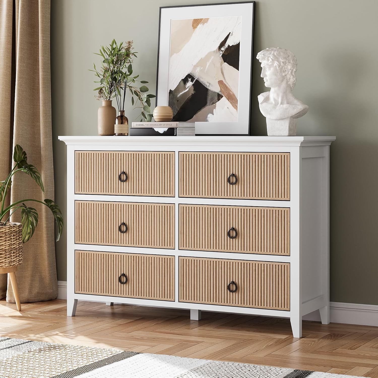 Fluted Dresser, 6 Drawer Dresser for Bedroom, Modern Waveform Panel ...