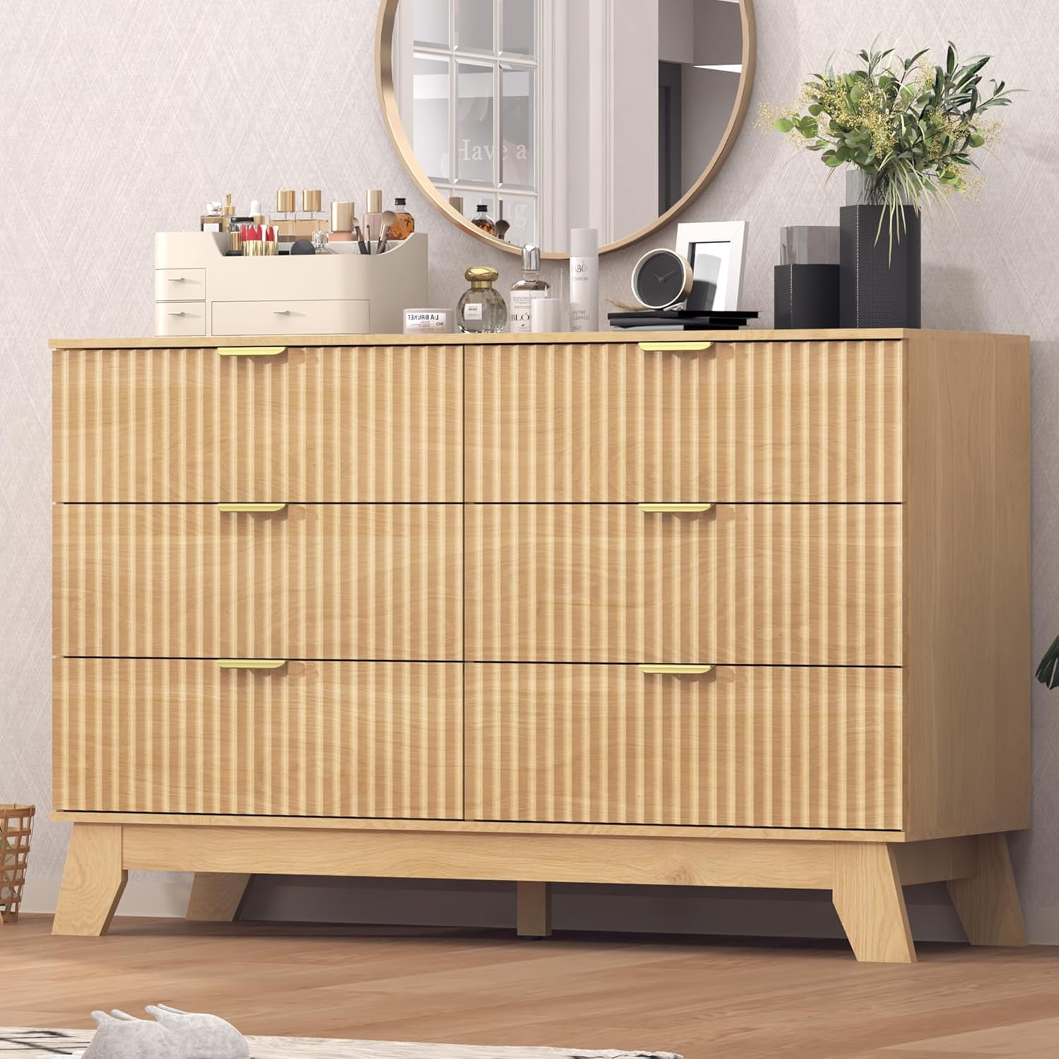 Fluted Dresser for Bedroom,6 Drawer Dresser for Closet,Storage Cabinet ...