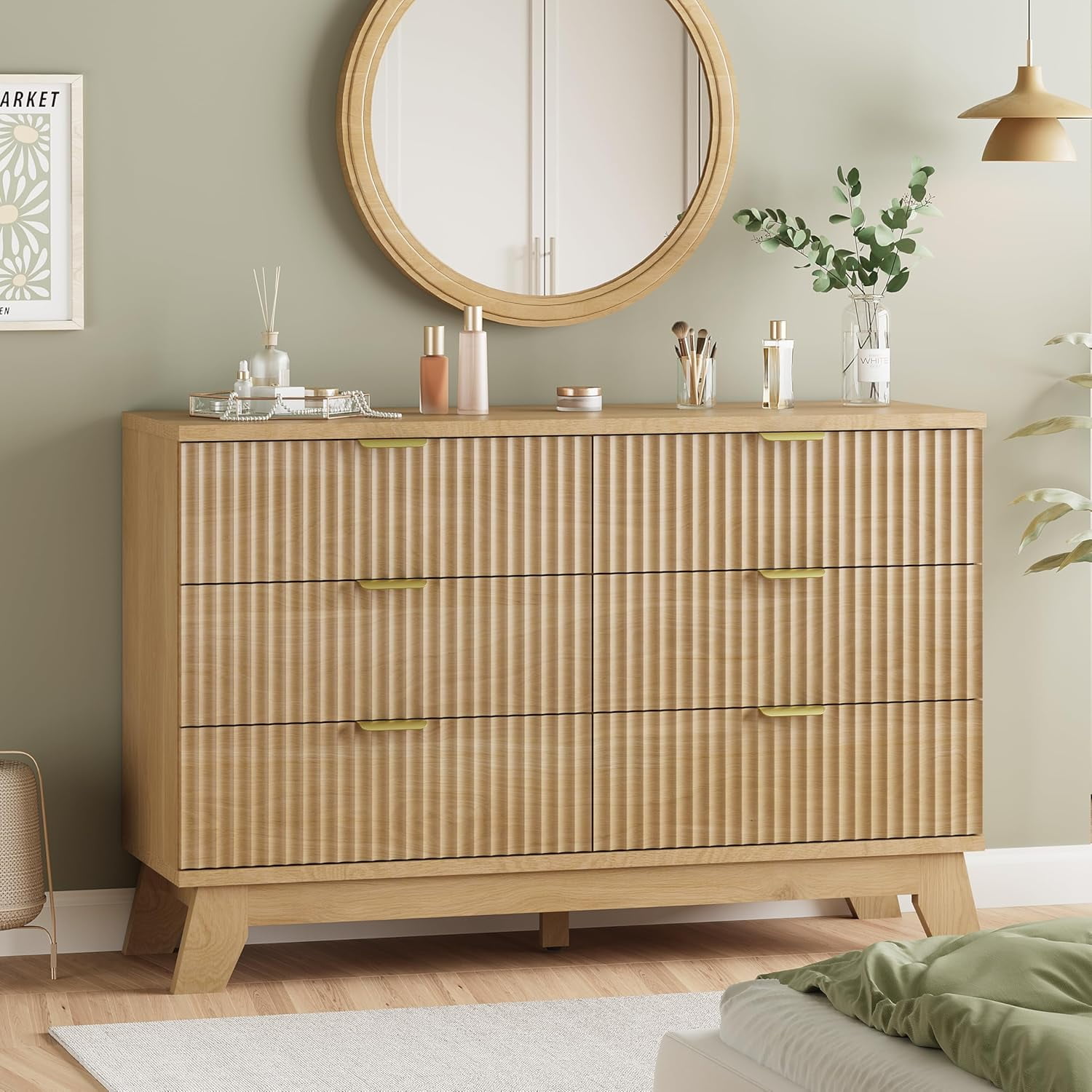 Fluted Dresser for Bedroom with 6 Drawers 48" Wide Chest of Drawers ...
