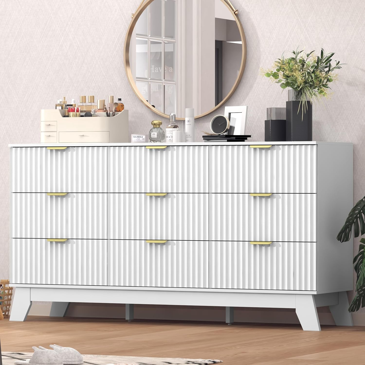 Fluted Dresser for Bedroom,9 Drawer Dresser for Closet Organizer and ...