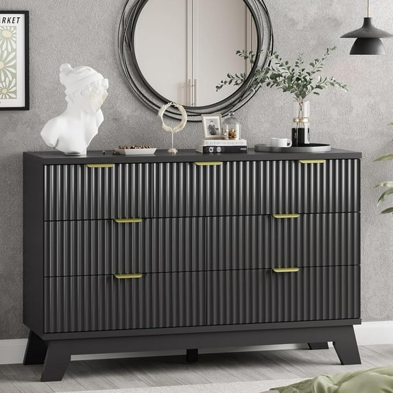 Fluted Dresser for Bedroom with 9 Drawers, Multipl Wide Modern Chest of ...