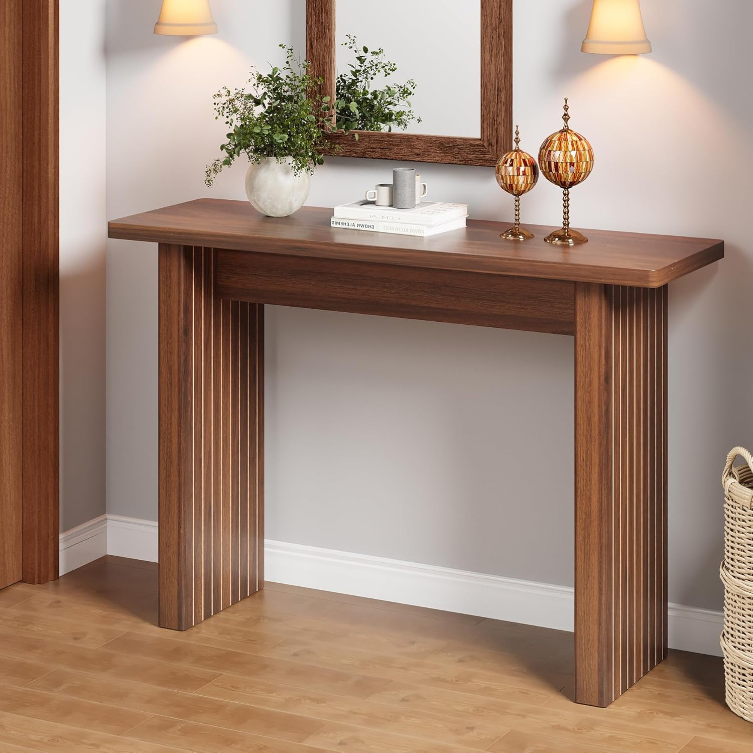 Fluted Entryway Console Table, Wooden Rectangular Sofa Table for ...