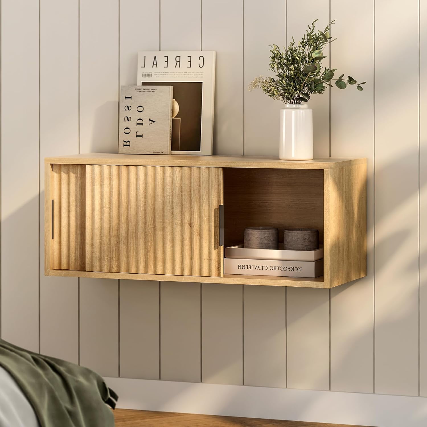 Fluted Floating TV Stand 30" Multi-Purpose Modern TV Display Shelf ...