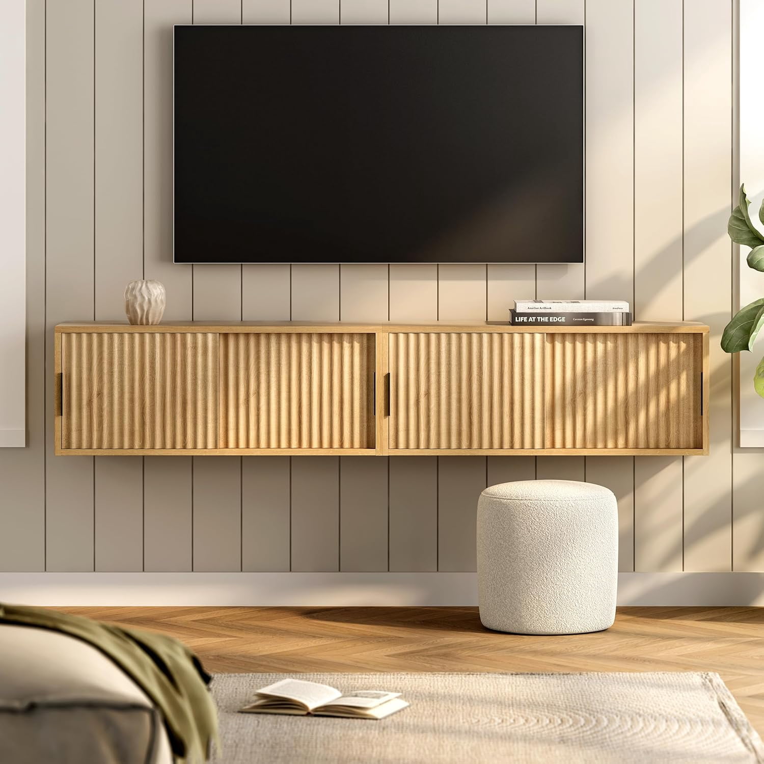 Fluted Floating TV Stand 30" Multi-Purpose Modern TV Display Shelf ...