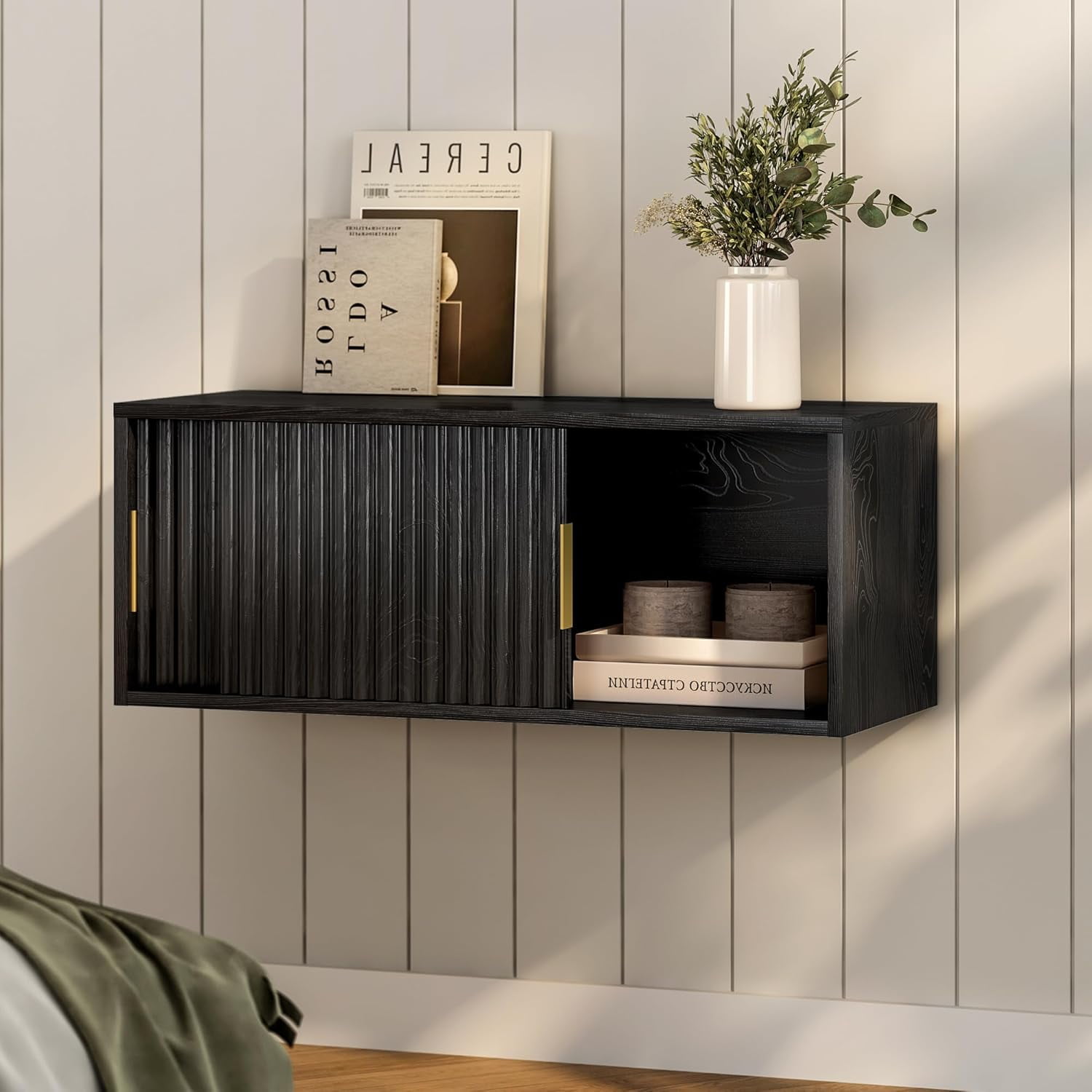 Fluted Floating TV Stand, 30" Multi-Purpose Modern TV Display Shelf ...