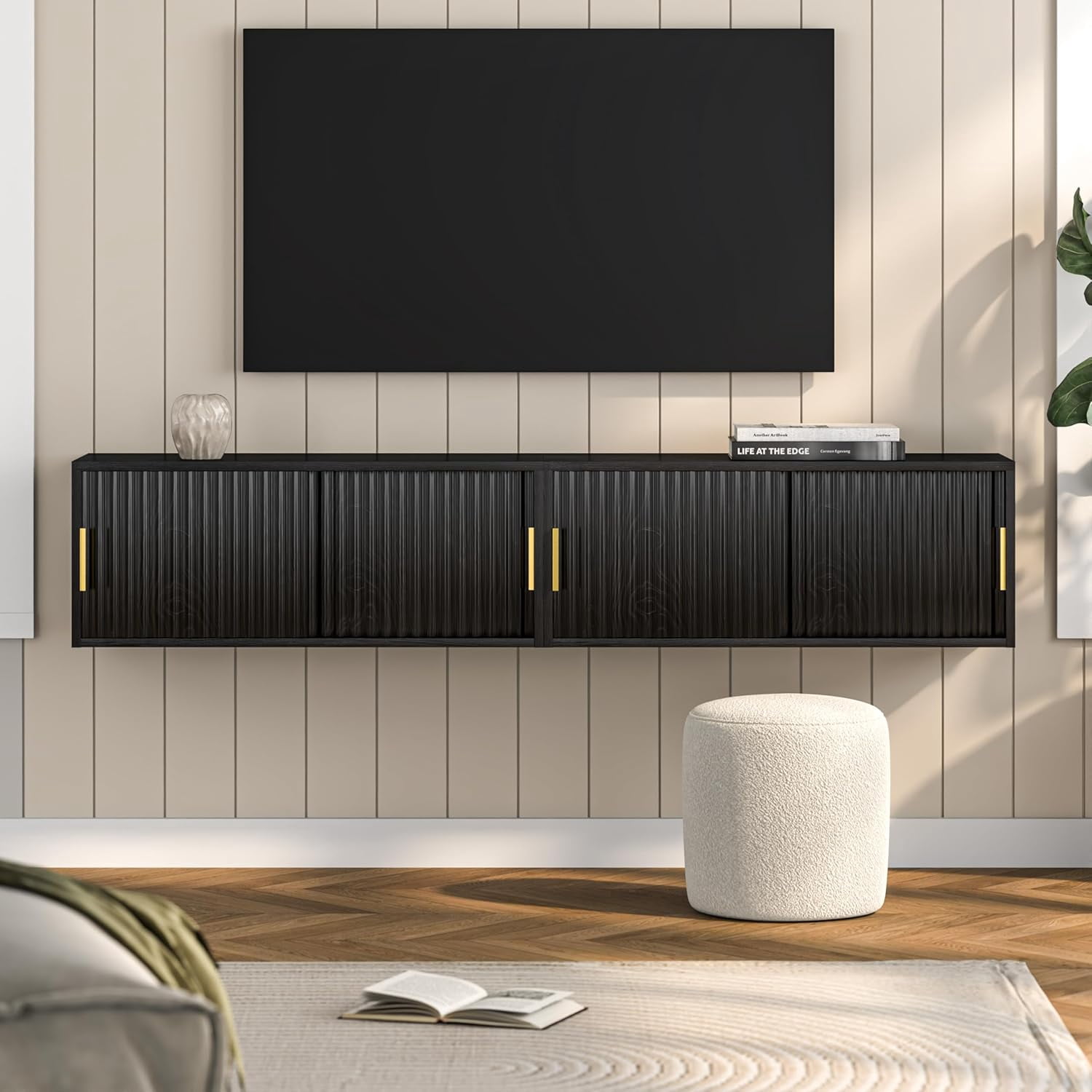 Fluted Floating TV Stand Set of 2, 30" Multi-Purpose Modern TV Display ...
