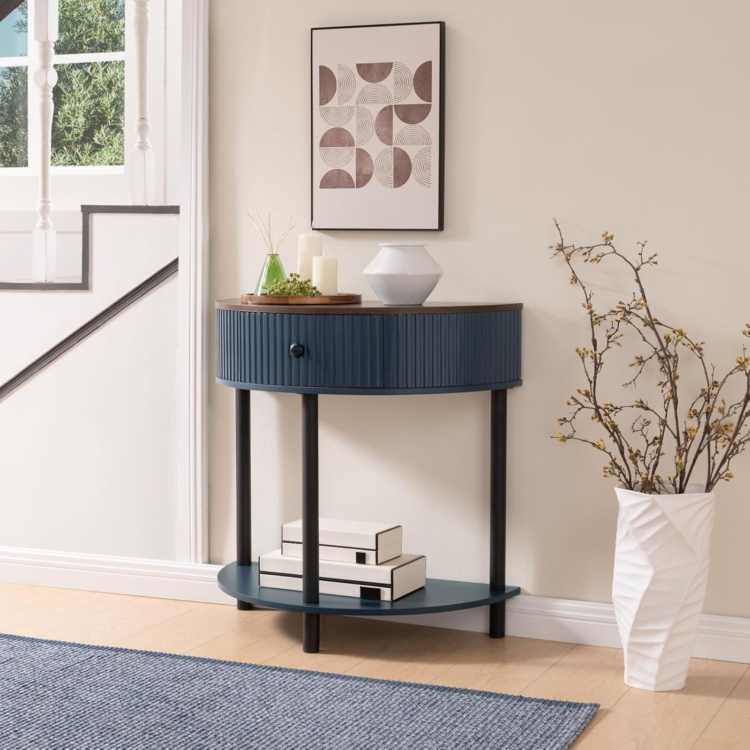 Fluted Half Moon Console Table, Bohemia Small Entryway Table with ...