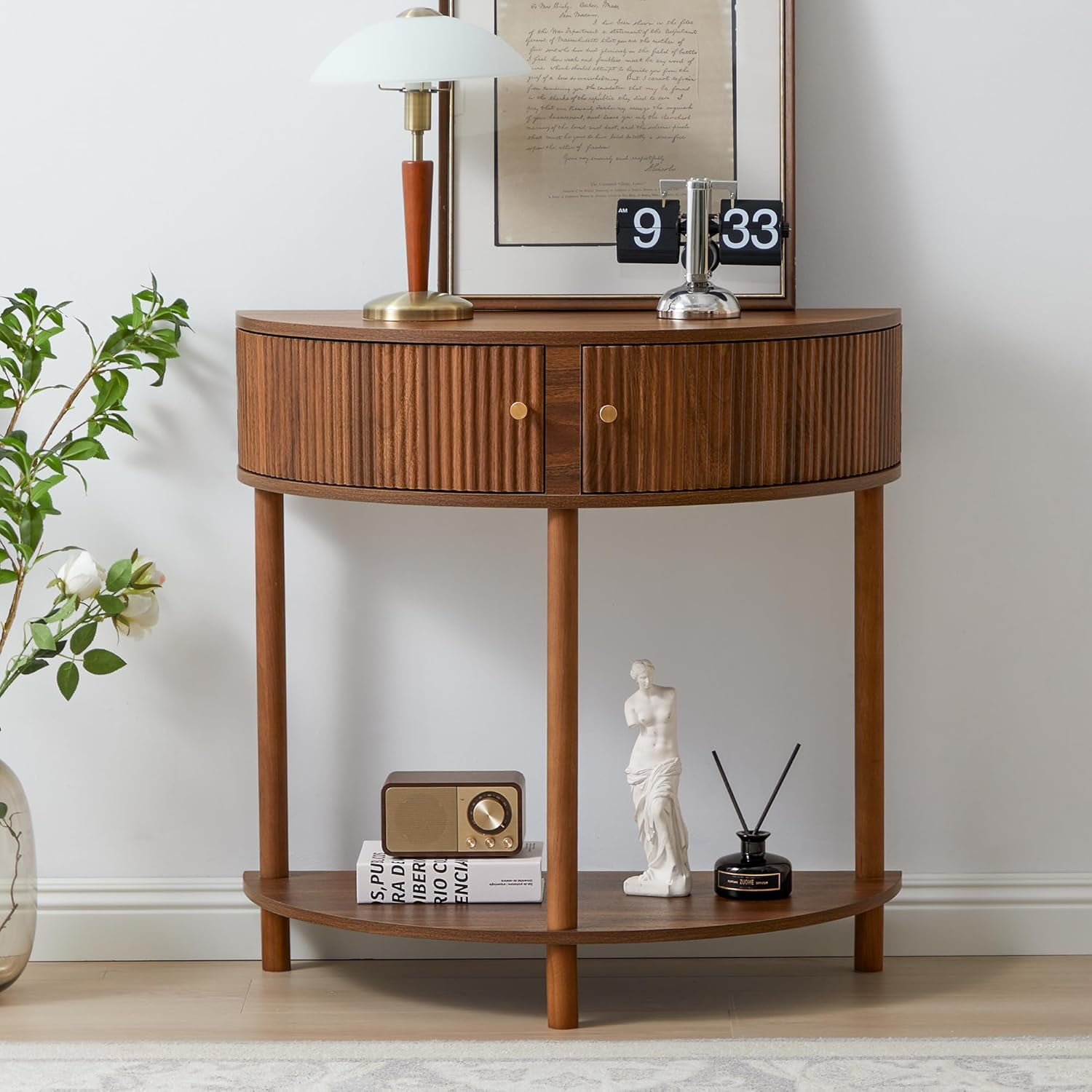 Fluted Half Moon Console Table, Modern Small Entry Sofa Table with ...