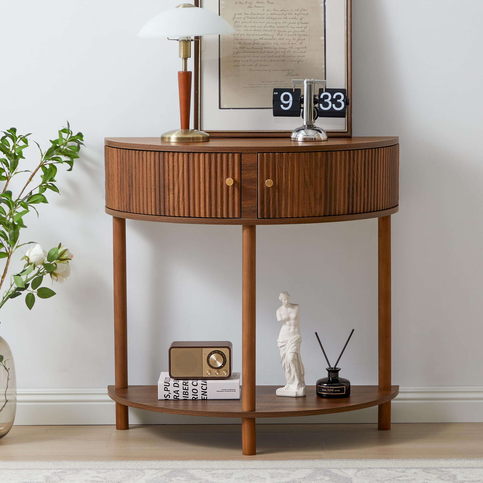 Fluted Half Moon Console Table, Modern Small Entry Sofa Table with ...