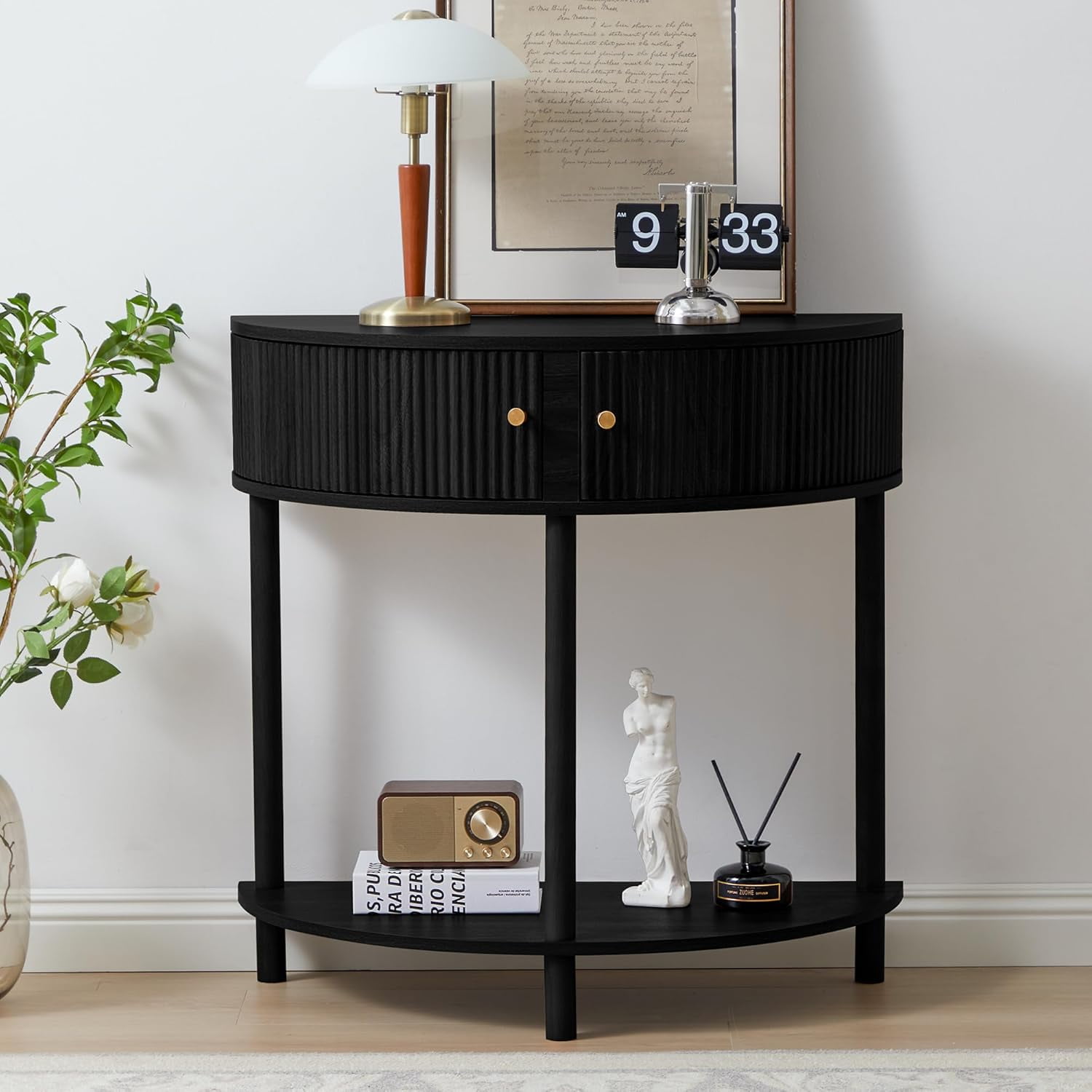 Fluted Half Moon Console Table, Modern Small Entry Table Sofa Table ...