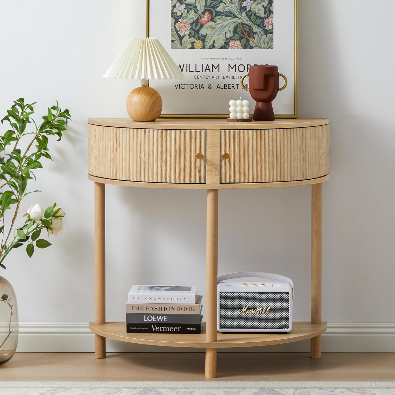 Fluted Half Moon Console Table, Modern Small Entry Table Sofa Table ...