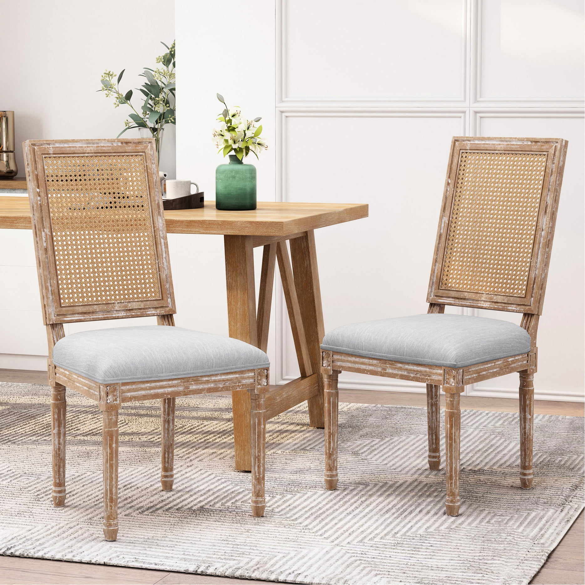 Fluted Legs and Cane Backrest Chairs+Set of Two”-“Business Lunches ...