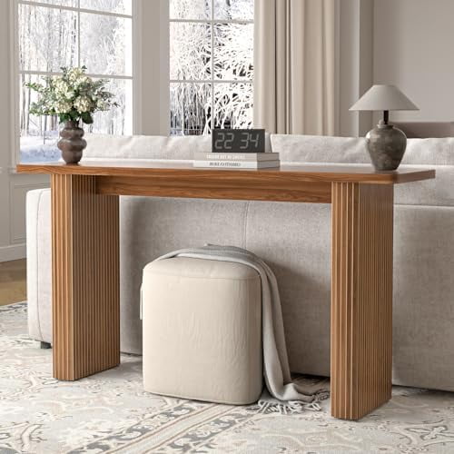 Fluted Long Console Table 60 Inch, Wood Entry Way Sofa Table Behind ...