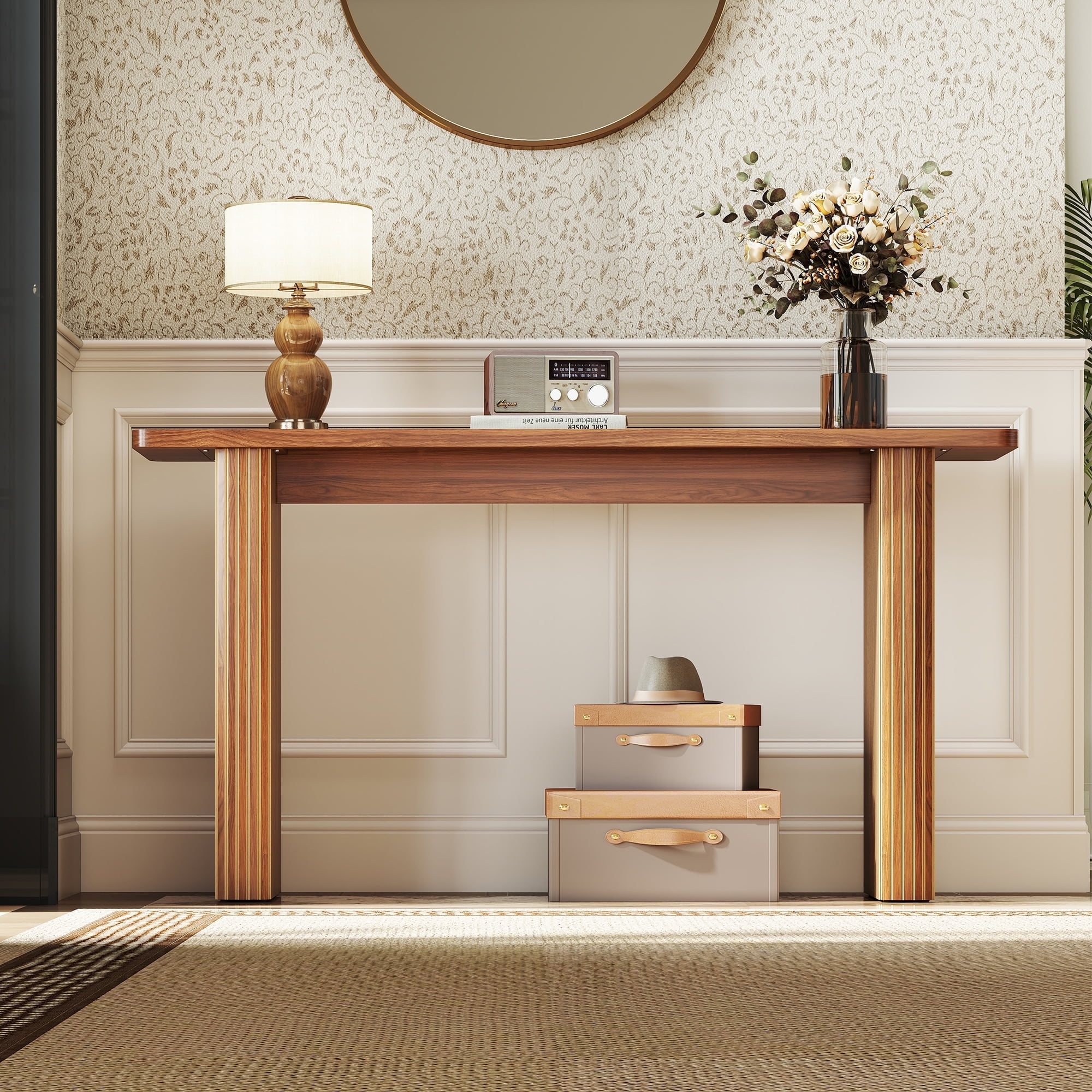 Fluted Long Console Table, Mid Century Modern Narrow Entryway Table ...