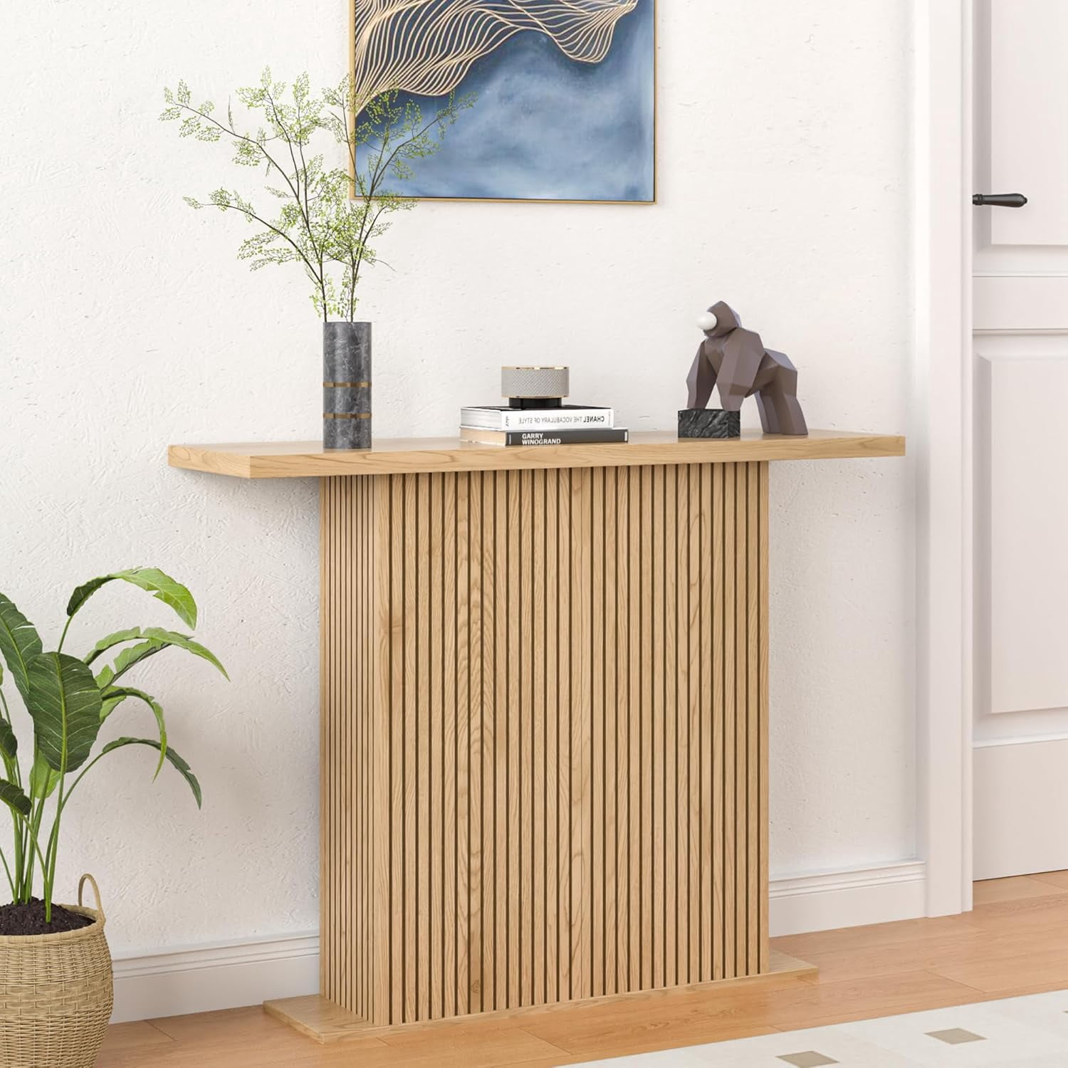 Fluted Narrow Console Table, 41 Inch Farmhouse Entryway Table, Wood ...
