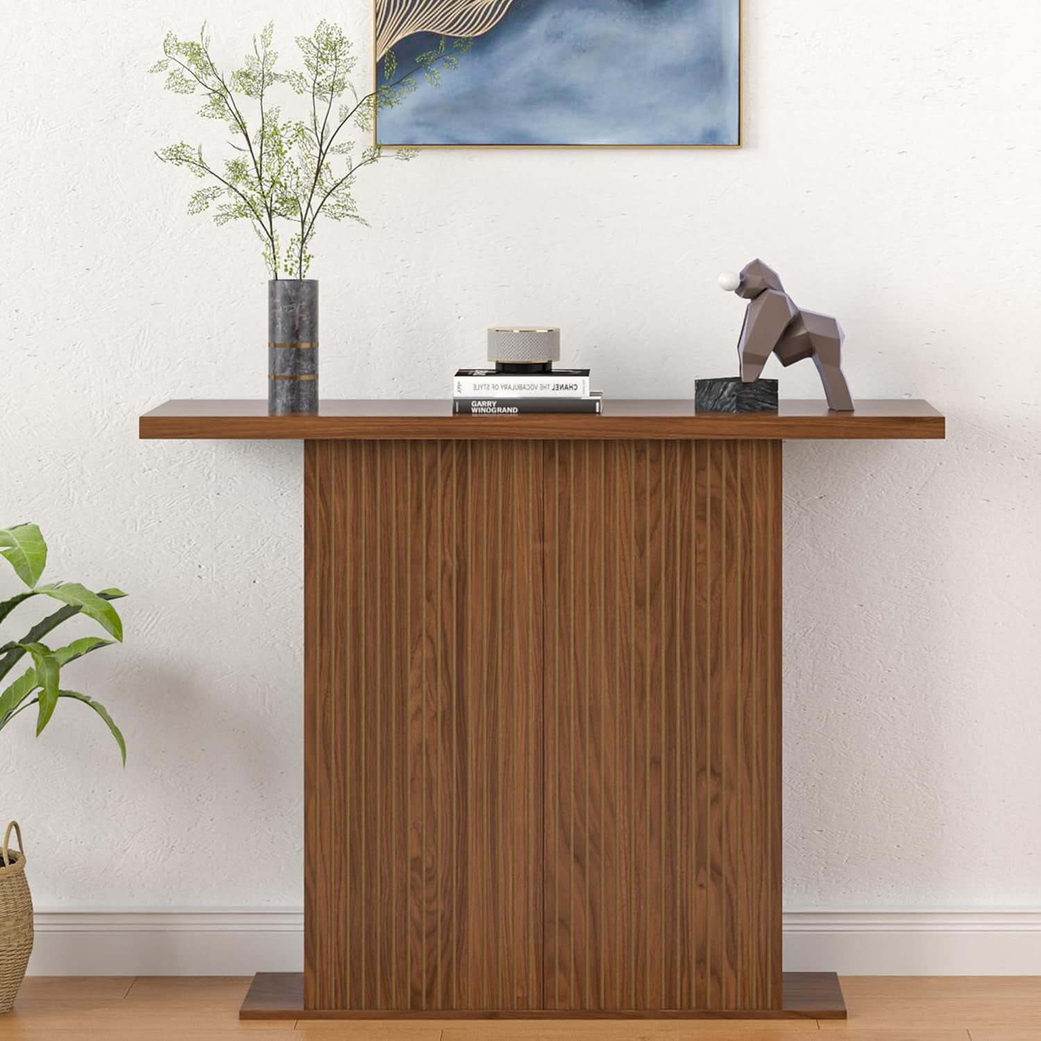 Fluted Narrow Console Table, 41 Inch Farmhouse Entryway Table, Wood ...