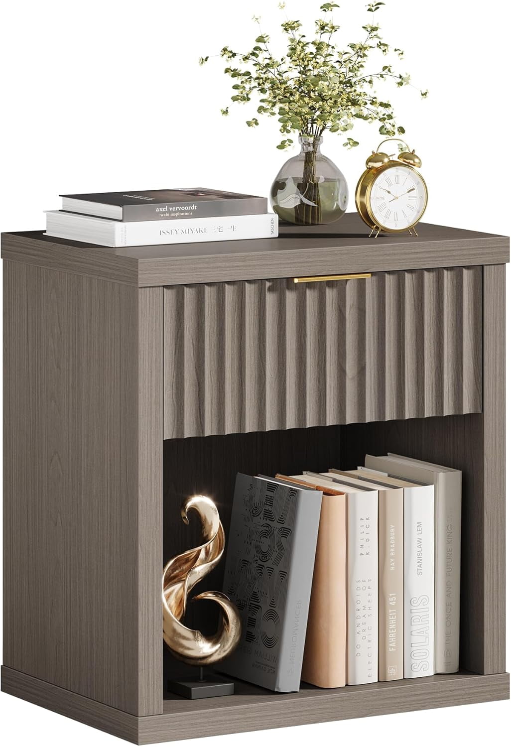 Fluted Night Stand: Modern Minimalist Large Nightstands with Drawer Storage, Mid Century Wood ...