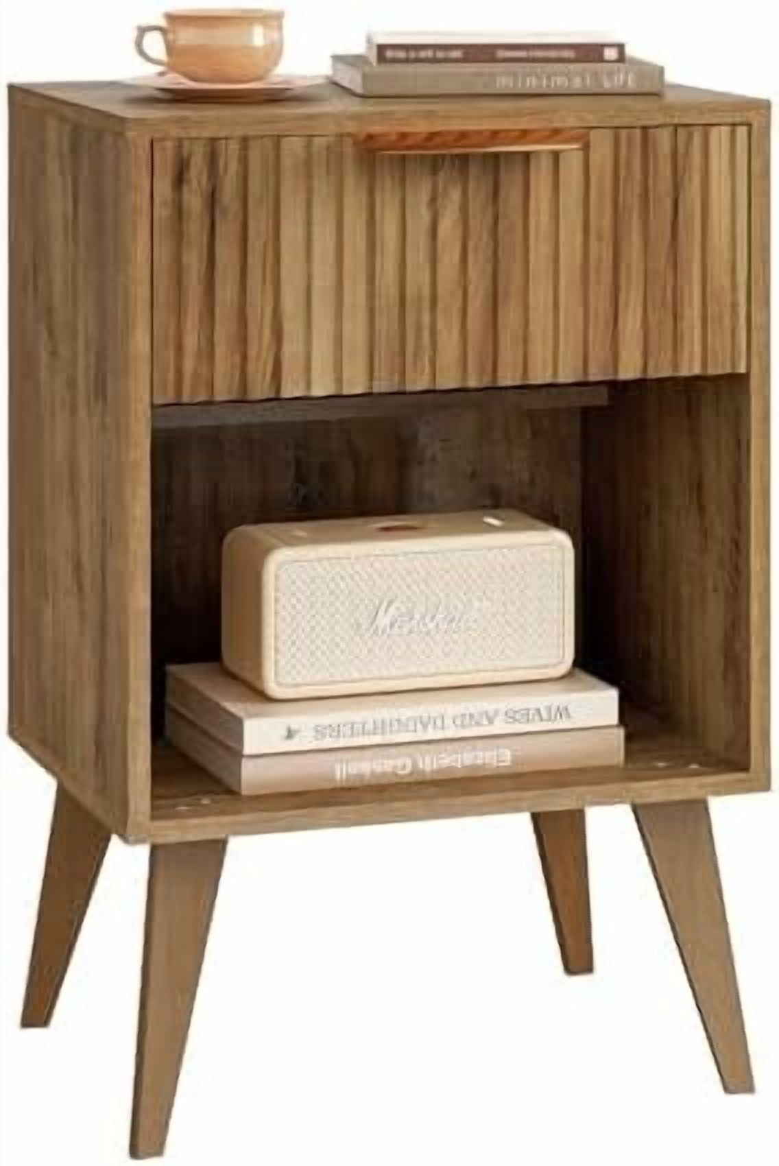 Fluted Night Stand with Opening Storage,Mid Century Bedside Table with ...