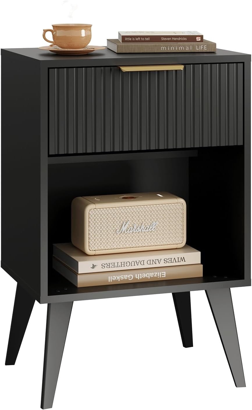 Fluted Night Stand with Opening Storage,Mid Century Sturdy Bedside ...