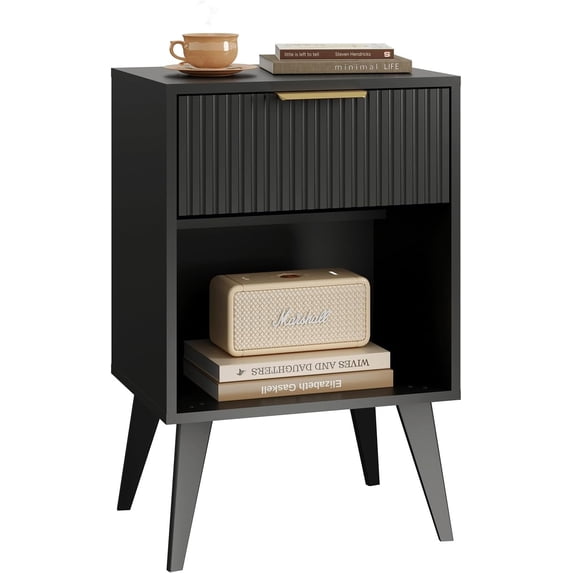 Fluted Night Stand with Opening Storage,Mid Century Sturdy Bedside ...