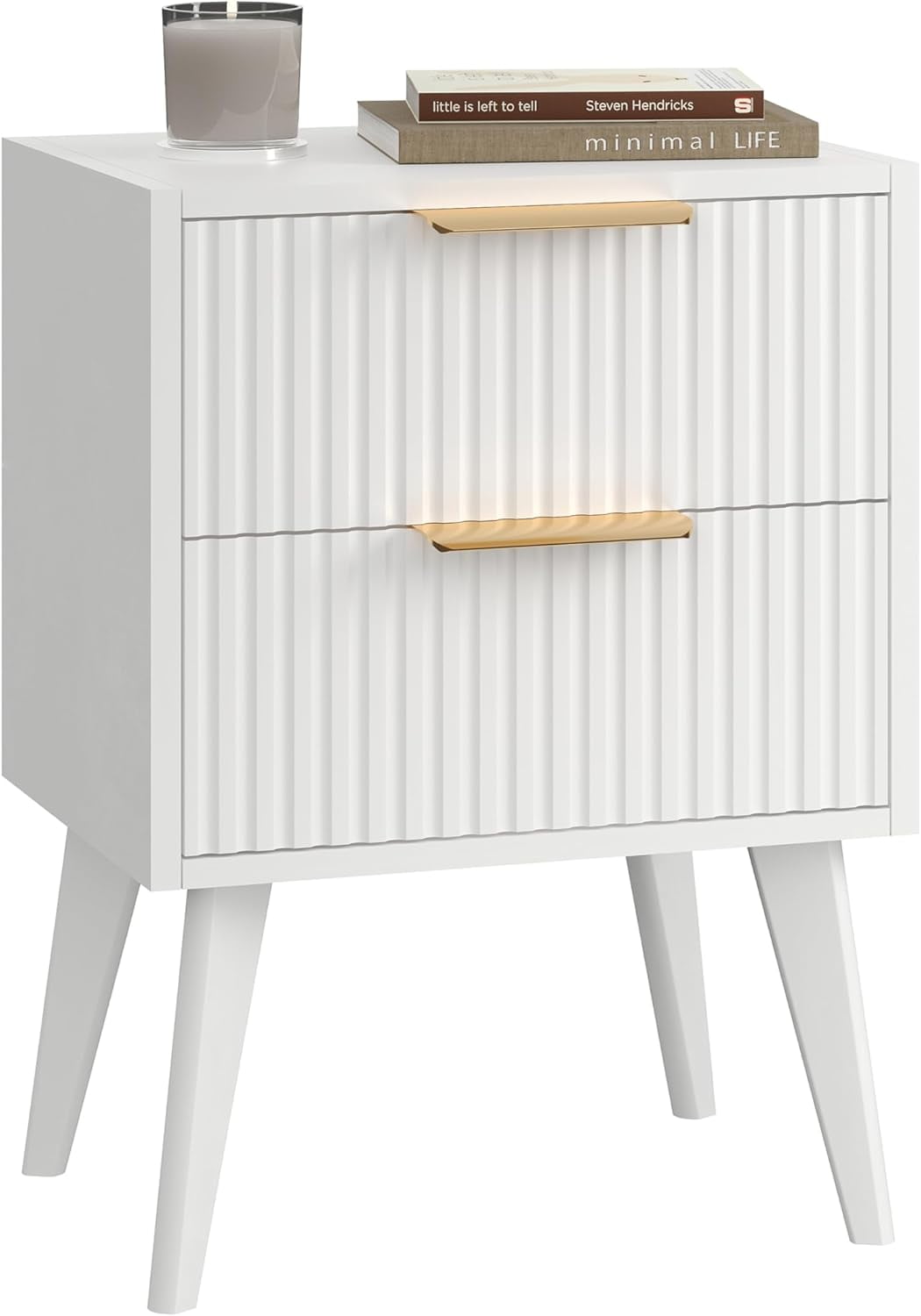 Fluted Nightstand with 2 Drawers,Modern Bedside Table with Metal ...