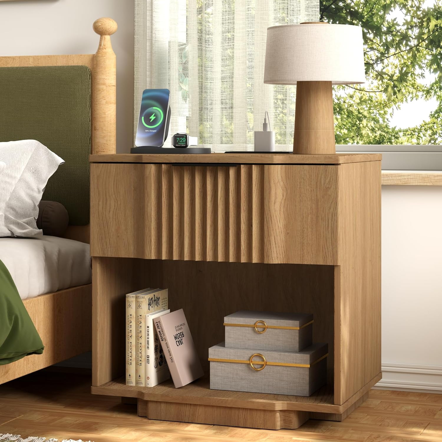 Fluted Nightstand with 20W Fast Charging Station - Modern Farmhouse ...