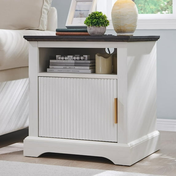 Fluted Nightstand with Charging Station, 22" Large Modern Side Table ...
