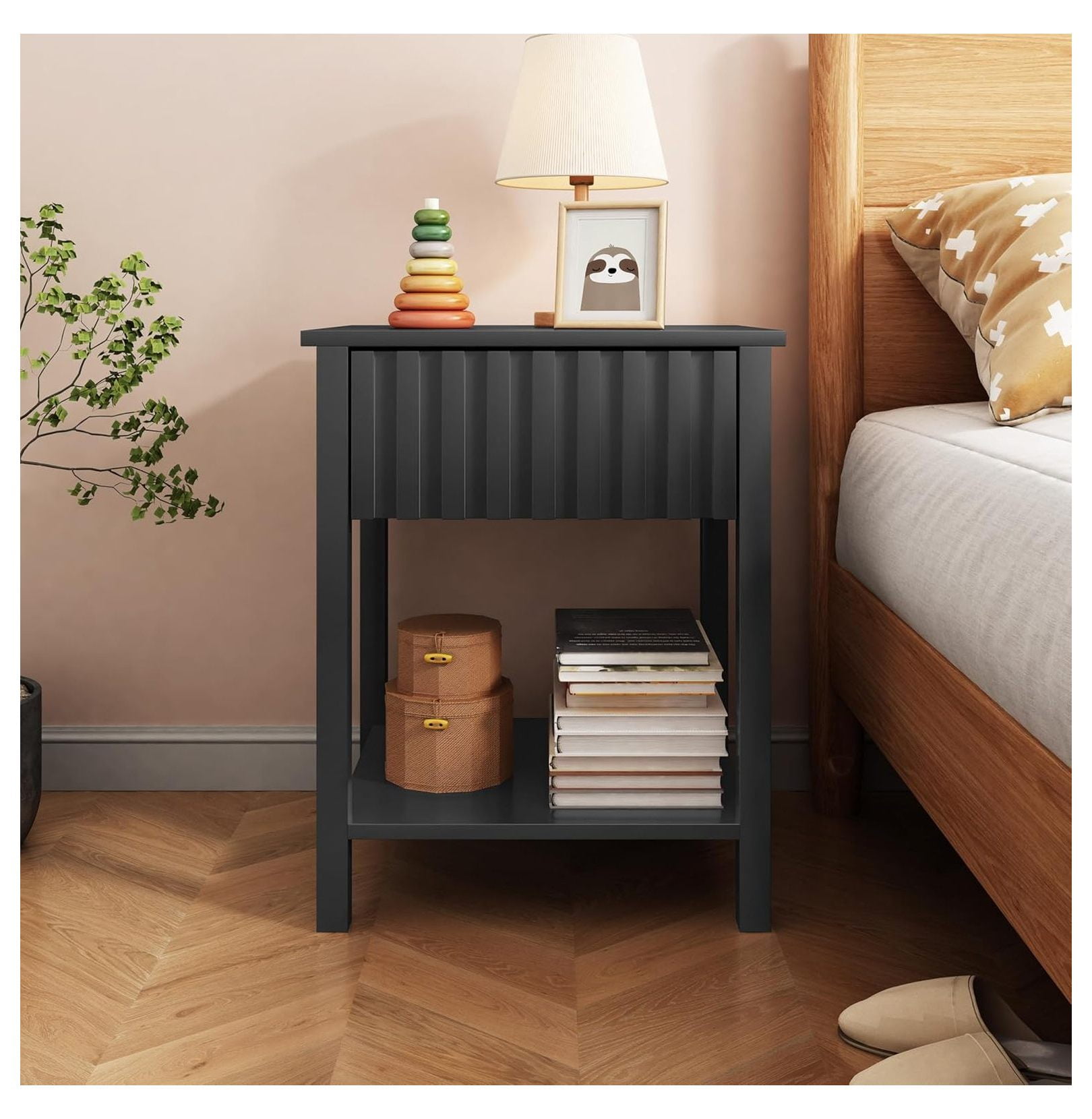 Fluted Nightstand, Side Table with Drawer Modern End Table with Storage ...