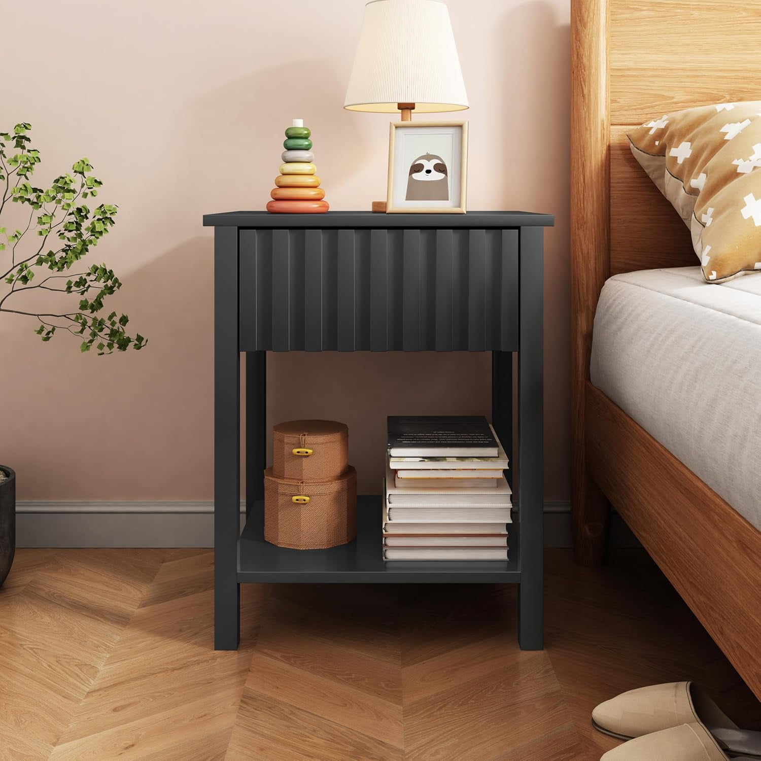 Fluted Nightstand, Side Table with Drawer Modern End Table with Storage ...